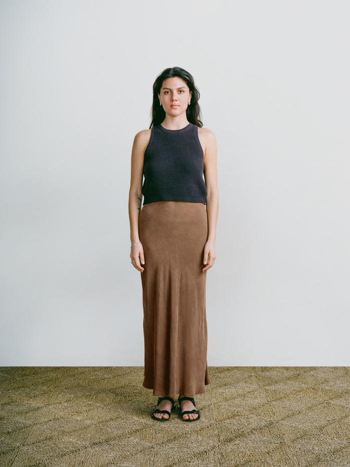 (Imperfect) Harper Maxi Skirt, Japanese Cupro, Almond